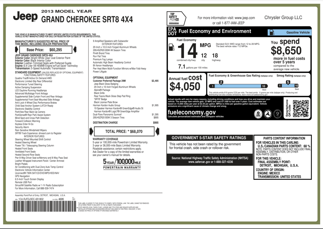 Etiqueta Window Sticker Jeep por VIN | Consulta de VIN