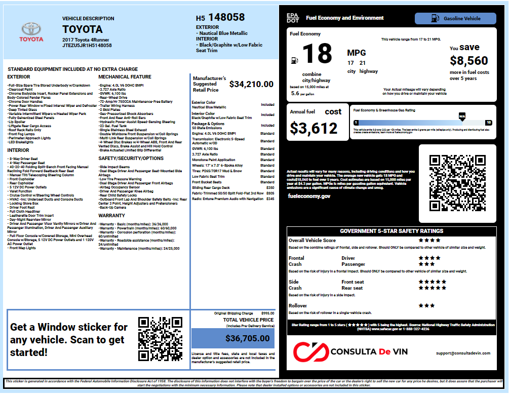 Etiqueta Window Sticker Toyota Por Vin Consulta De Vin